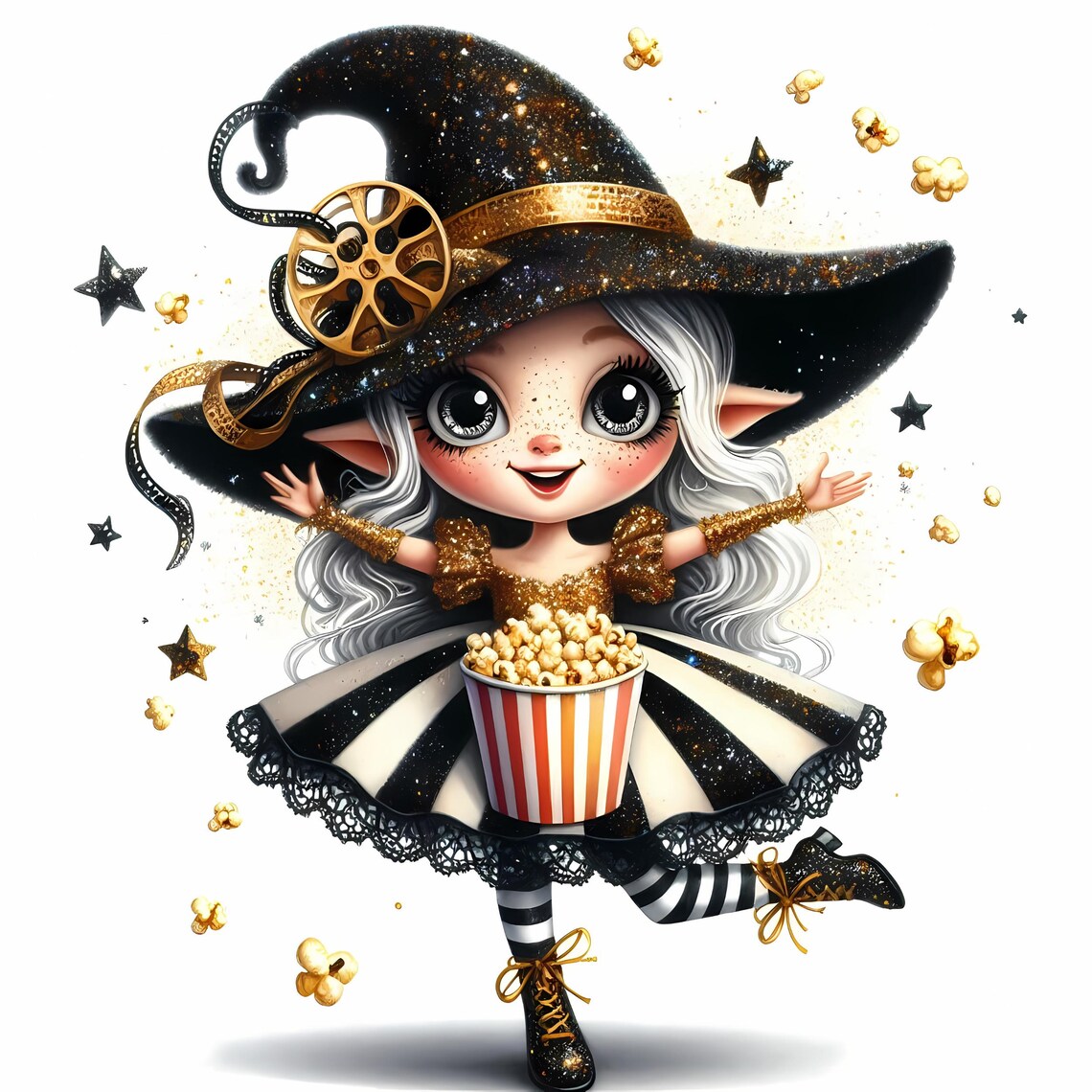Popcorn Gnome Clipart: Movie Night Snack Art, High-res Jpegs (digital ...