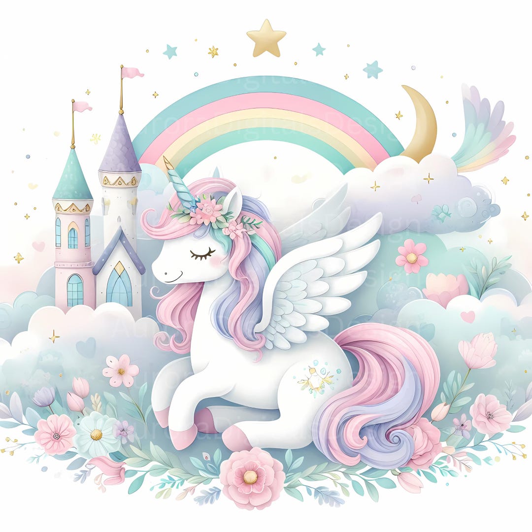 Pastel Unicorn Clipart, Set of 12 JPEG FILE, Cute Watercolor Unicorn ...