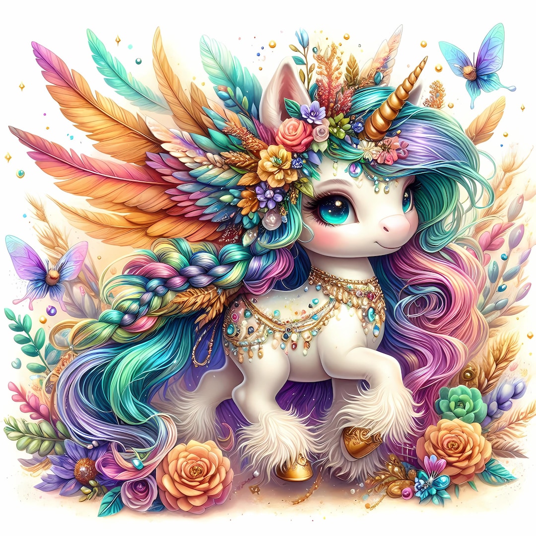 Watercolor Boho Unicorn Clipart, 11 JPEG Floral Bohemian Unicorn ...