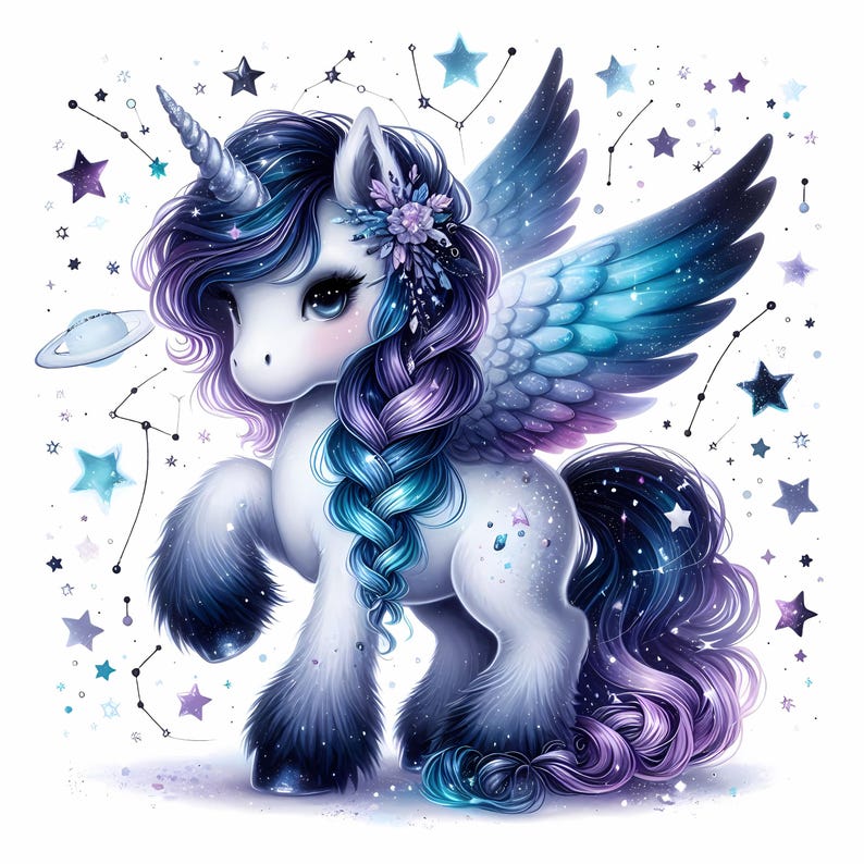 Watercolor Baby Unicorn Clipart: Galaxy Fantasy Art (JPEG Files, 300 ...