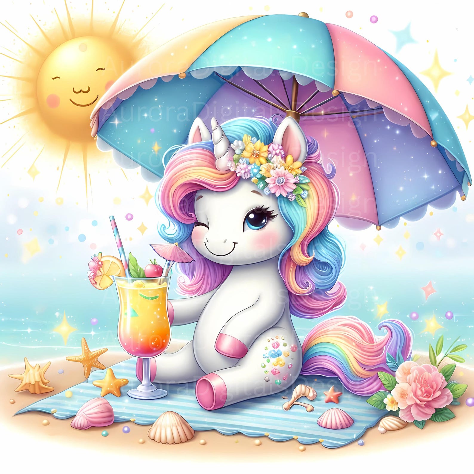 Magical Summer Unicorn Clipart | Tropical Fantasy, Florals & Fruits ...