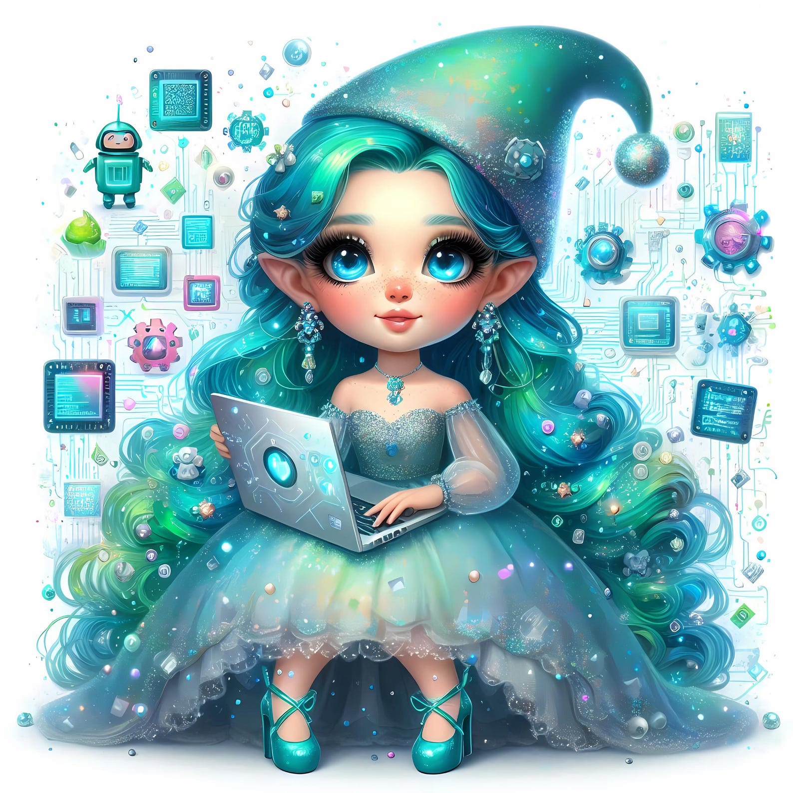AI Developer Girl Gnome Clipart, 10 JPEG Tech Gnome Graphics ...