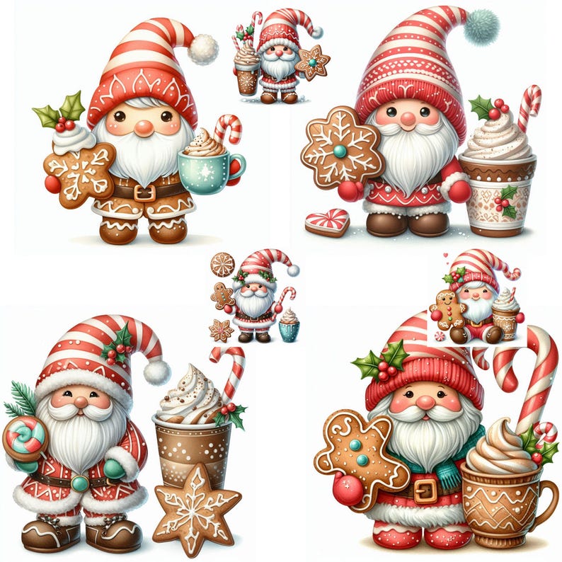 Gingerbread Gnomes Clipart Set of 14 Festive Holiday Gnomes With ...