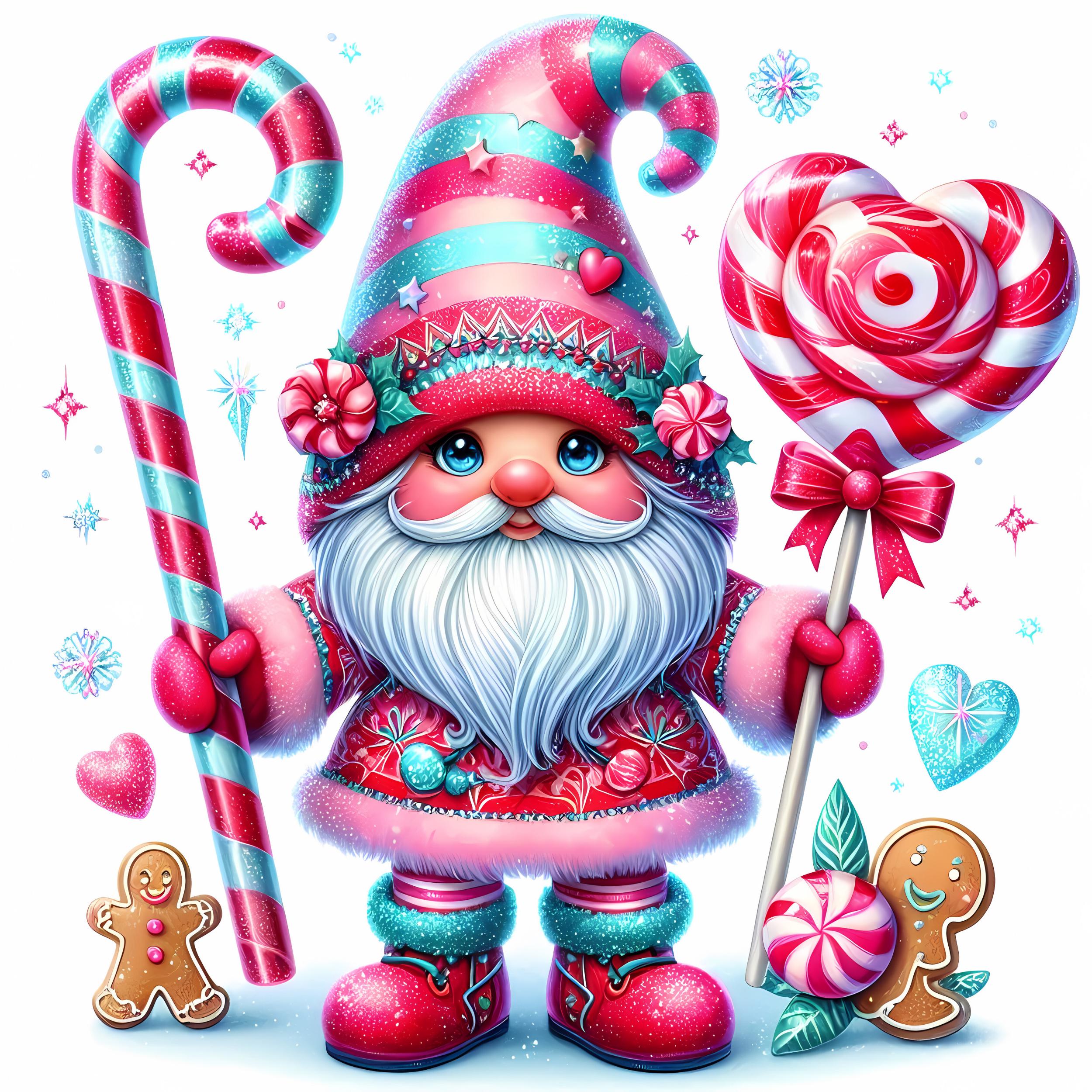 Candy Cane Gnome Clipart, 12 JPEG Christmas Gnome Graphics, Holiday ...