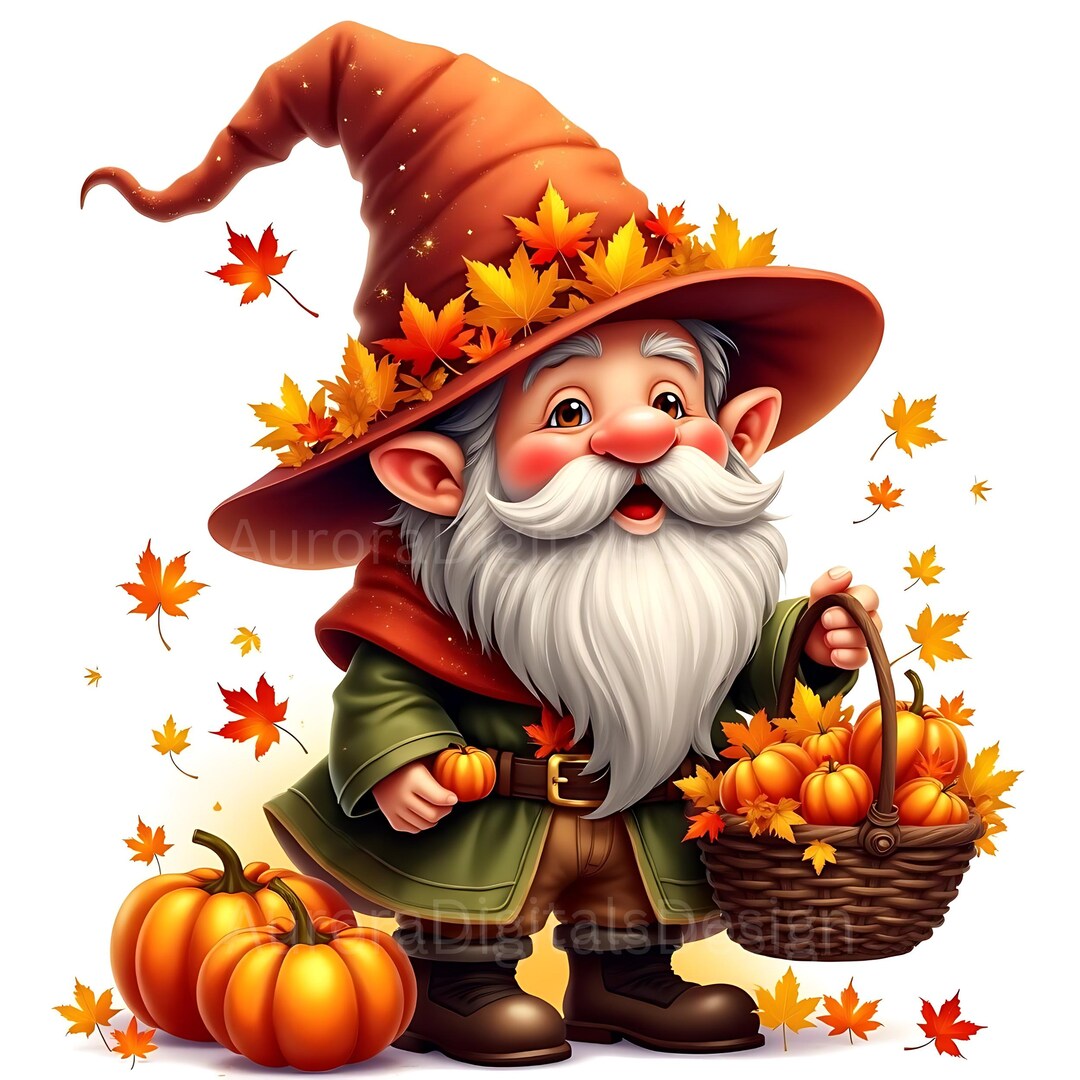Autumn Gnomes Clipart, Set of 12 High-resolution JPEG, SVG Files Fall ...