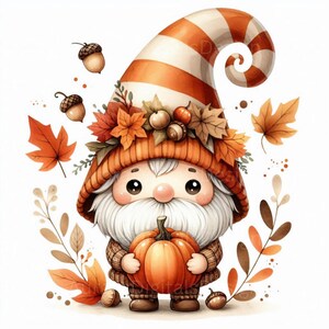 Watercolor Fall Gnomes Clipart, Set of 45 Autumn Gnome Clipart, Harvest ...