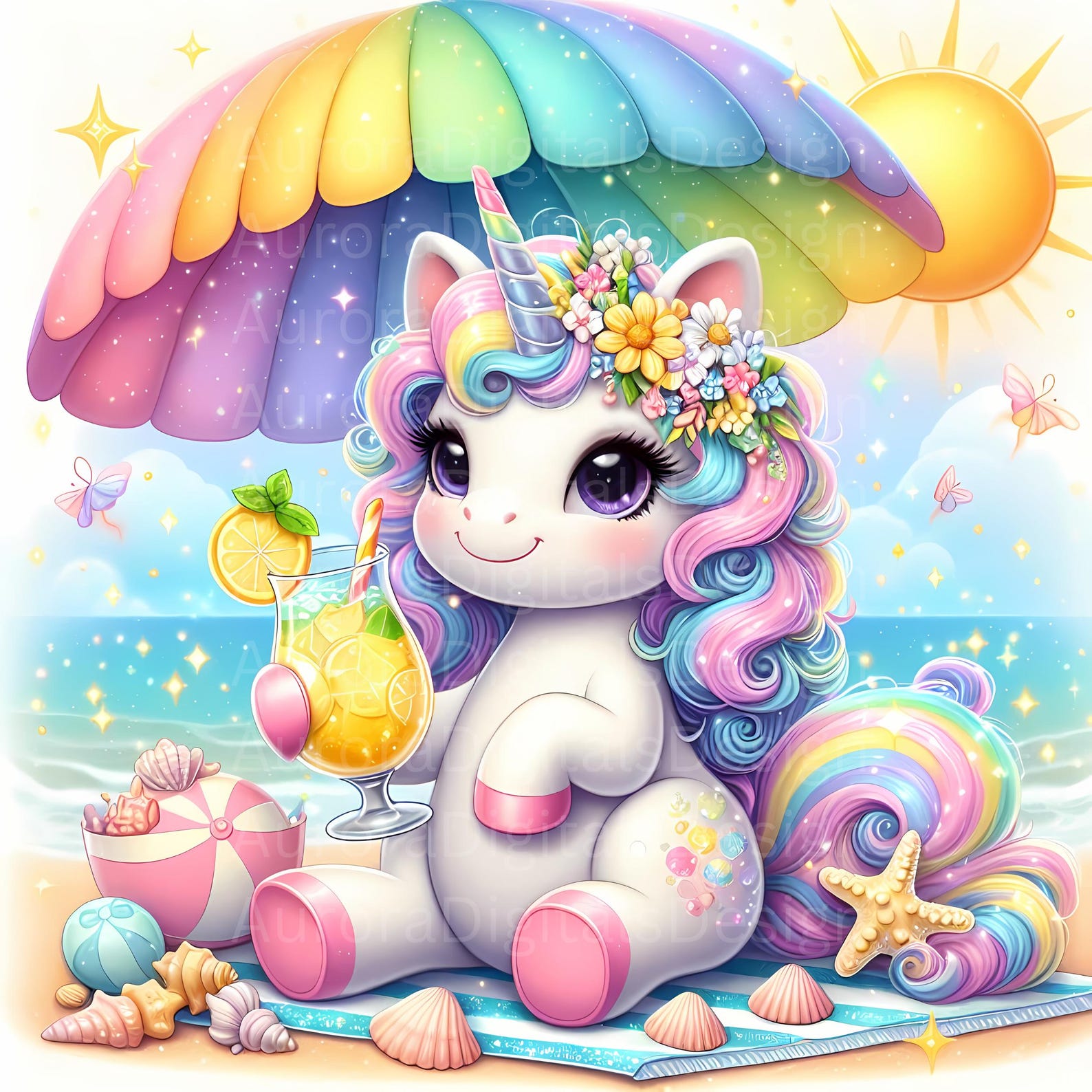 Magical Summer Unicorn Clipart | Tropical Fantasy, Florals & Fruits ...