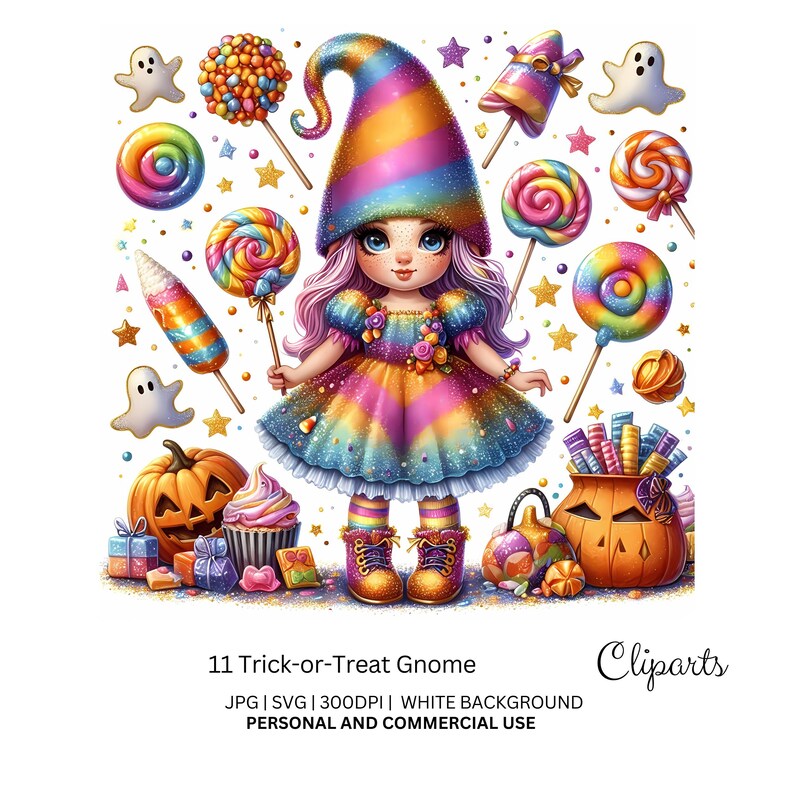 Trick-or-treat Gnome Clipart, 11 JPEG Halloween Gnome Graphics, Cute ...