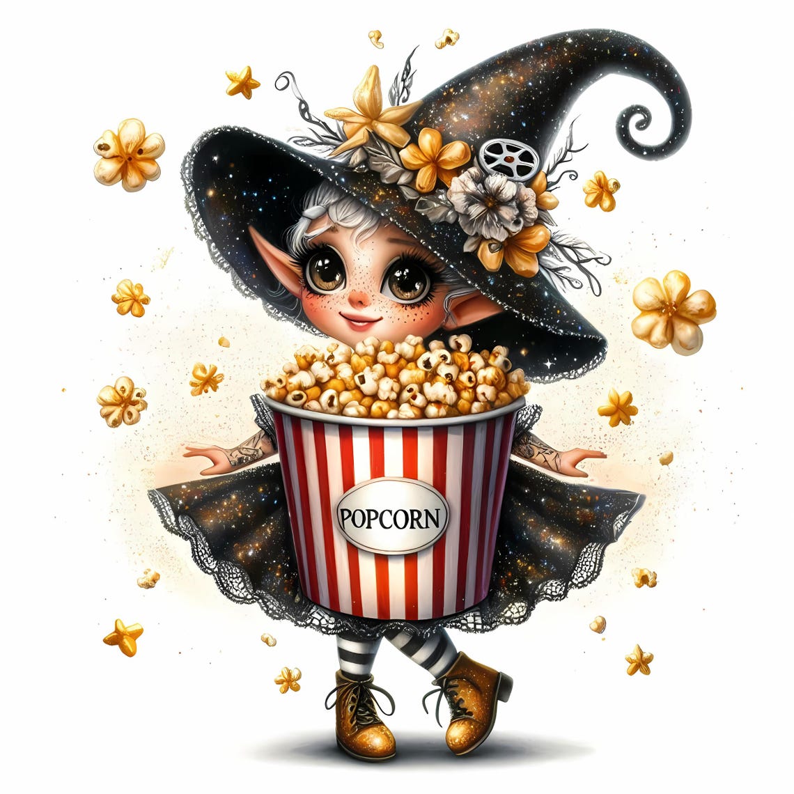 Popcorn Gnome Clipart: Movie Night Snack Art, High-res Jpegs (digital ...