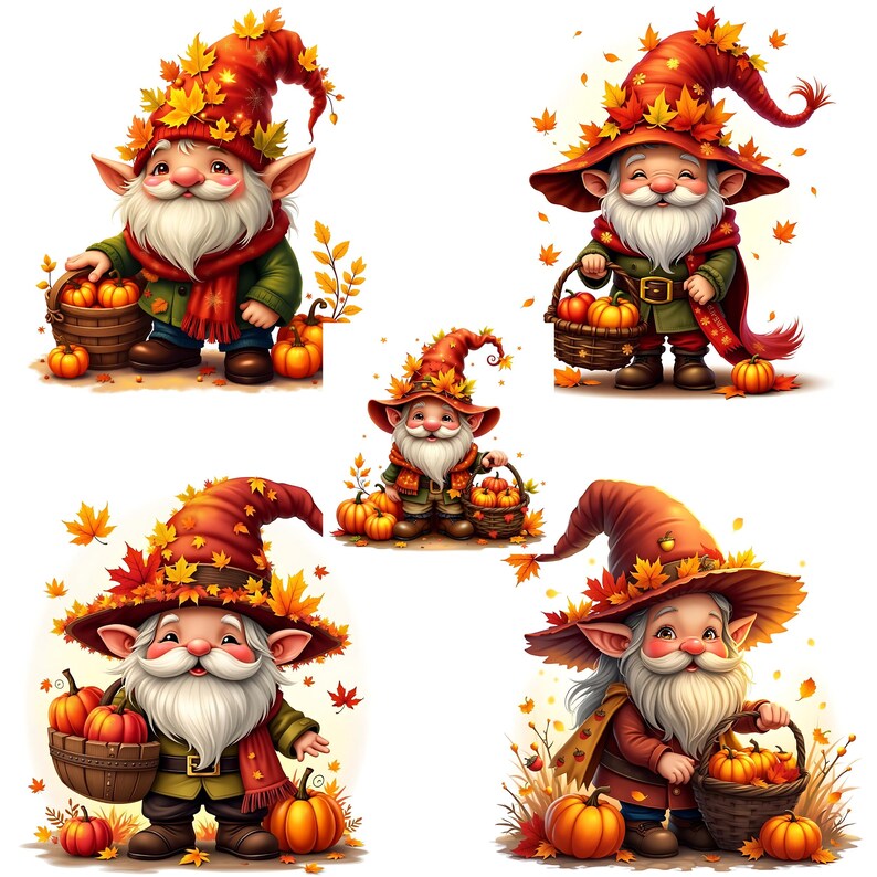 Autumn Gnomes Clipart, Set of 12 High-resolution JPEG, SVG Files Fall ...