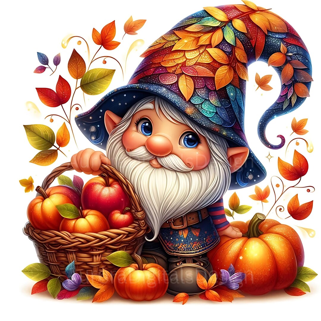 Autumn Harvest Gnomes Clipart, Set of 16 High-resolution JPEG, SVG ...