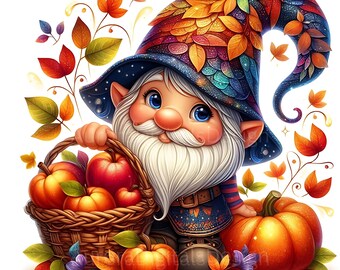 Autumn Gnomes Clipart, Set of 12 High-resolution JPEG, SVG Files Fall ...
