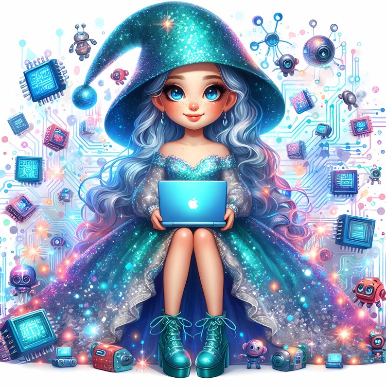 AI Developer Girl Gnome Clipart, 10 JPEG Tech Gnome Graphics ...