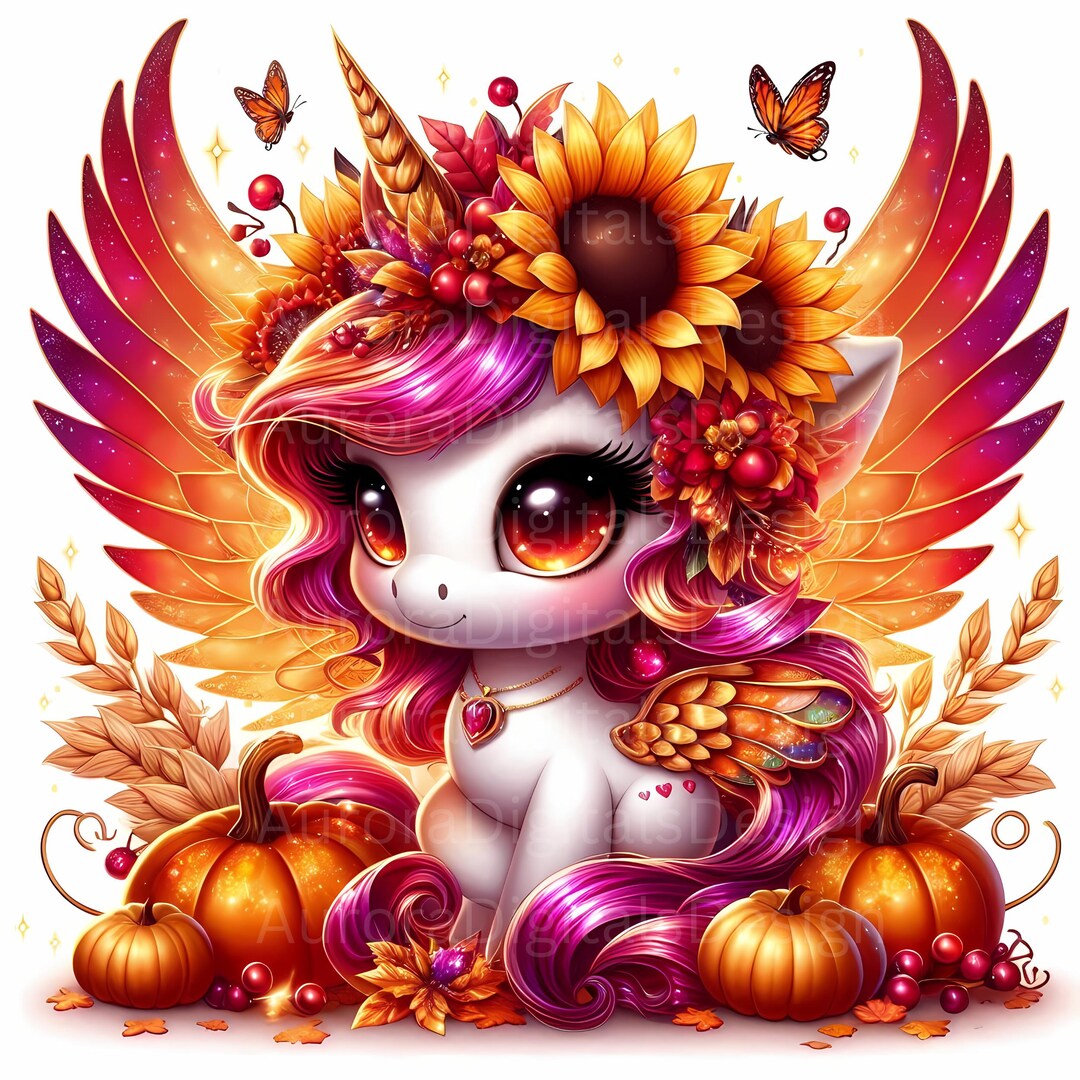 Harvest Fairy Unicorn Clipart, Autumn Unicorn JPEG, Set of 12 High ...