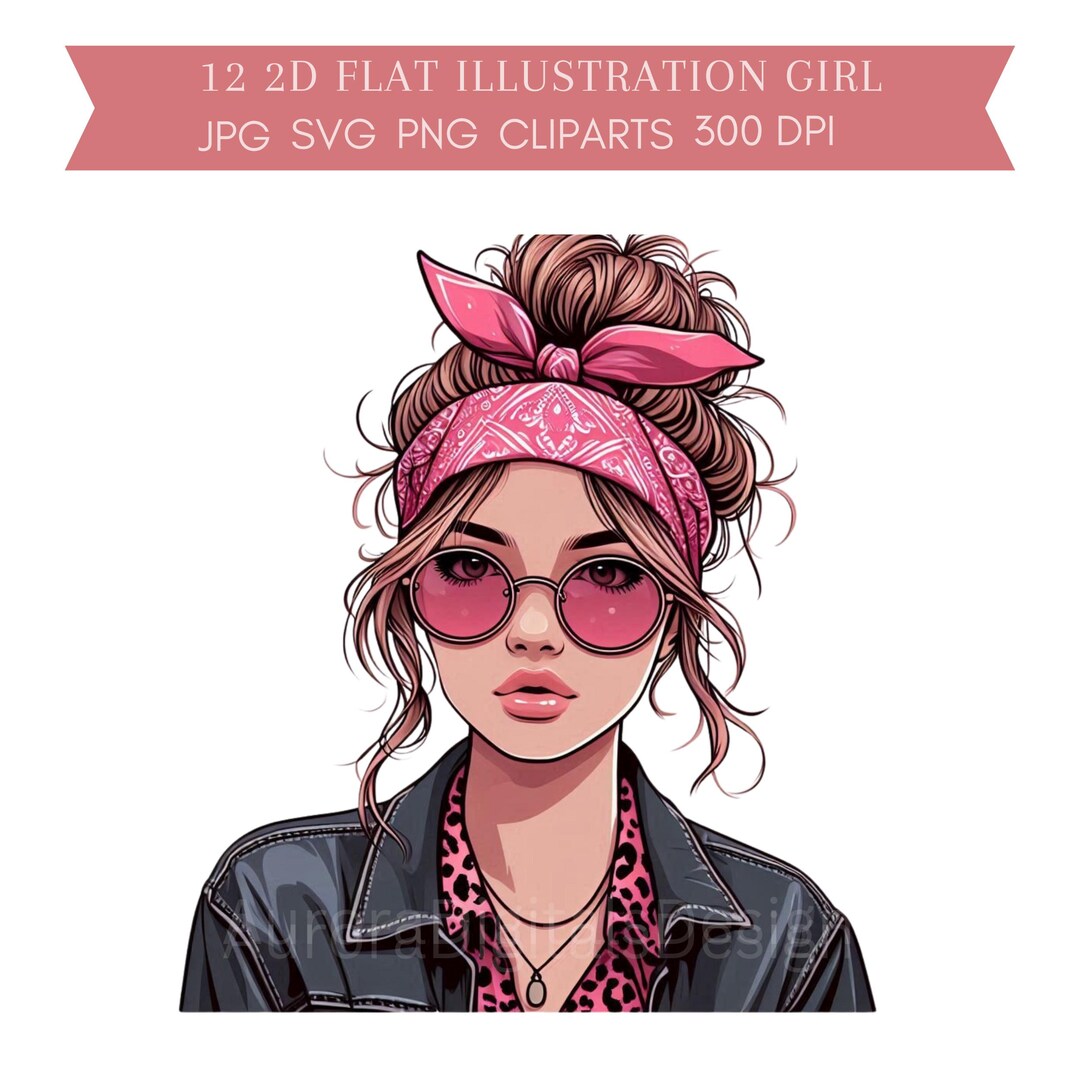 2D Illustration Girl Clipart, Set of 12 High-resolution Jpeg, Png, Svg ...