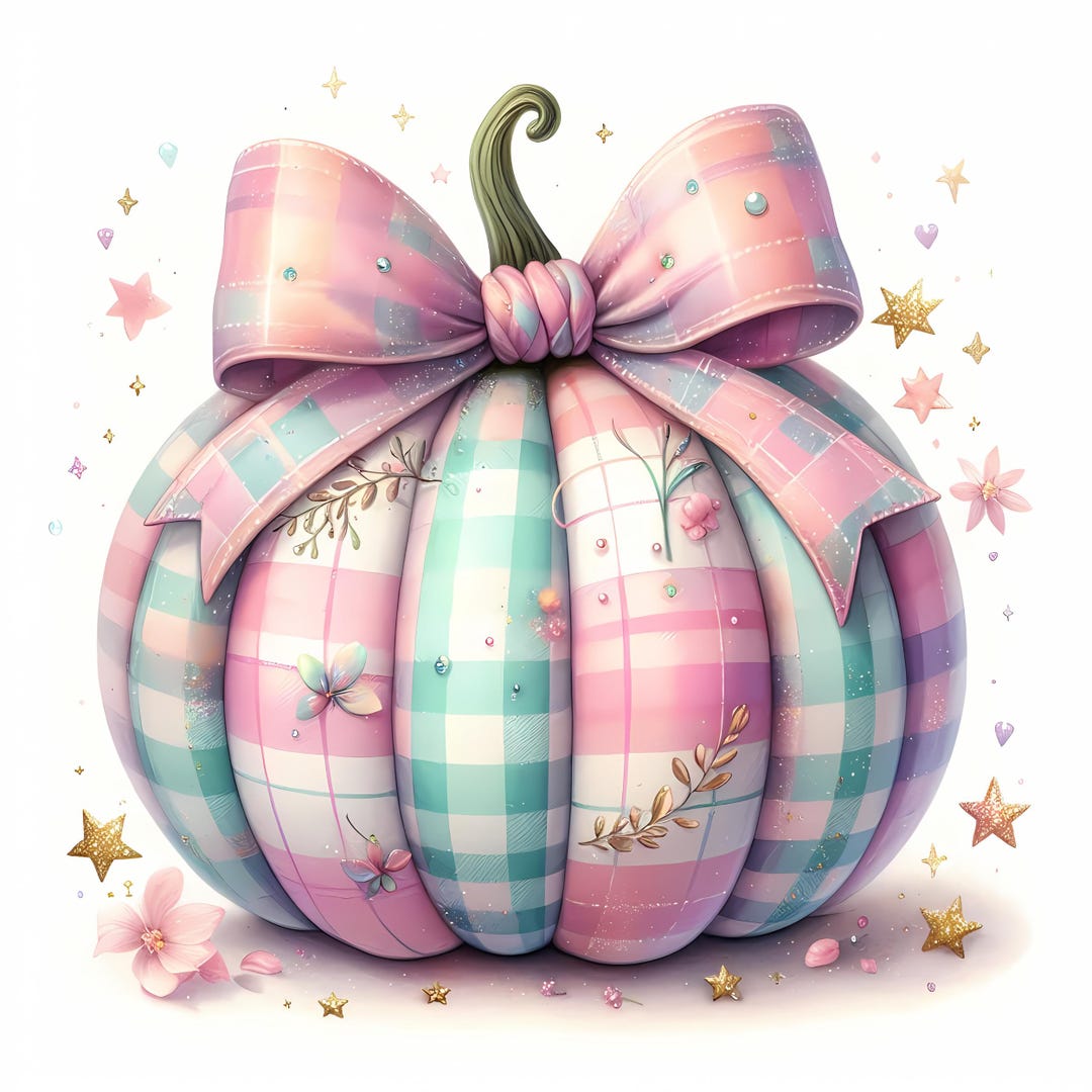 Pastel Plaid Pumpkin Clipart: Glitter Bows, Fall Decor (JPEG Files) - Etsy