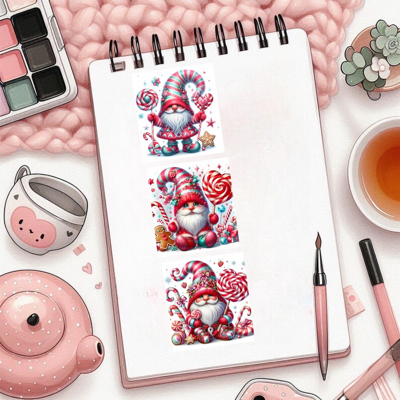 Candy Cane Gnome Clipart, 12 JPEG Christmas Gnome Graphics, Holiday ...