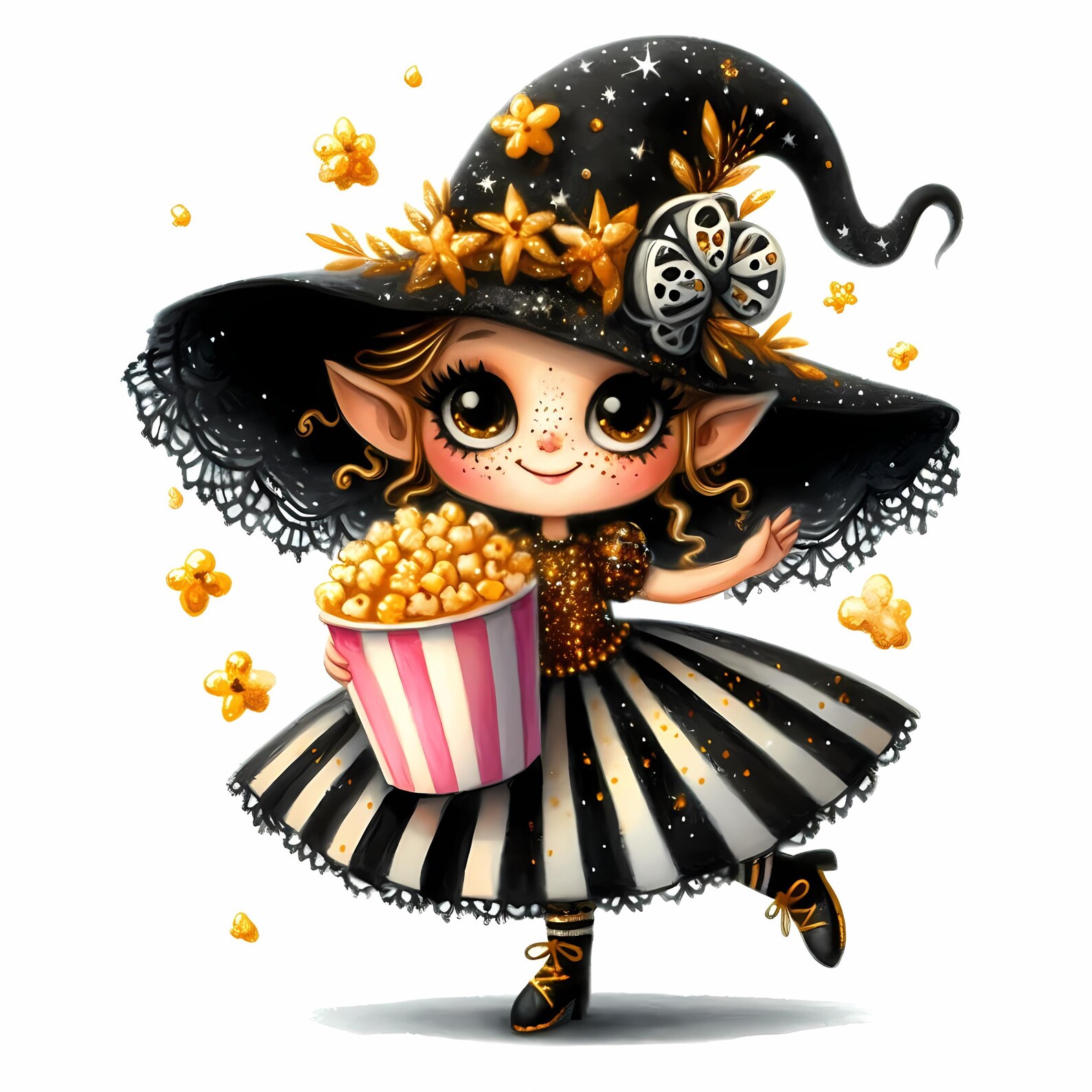 Popcorn Gnome Clipart: Movie Night Snack Art, High-res Jpegs (digital ...