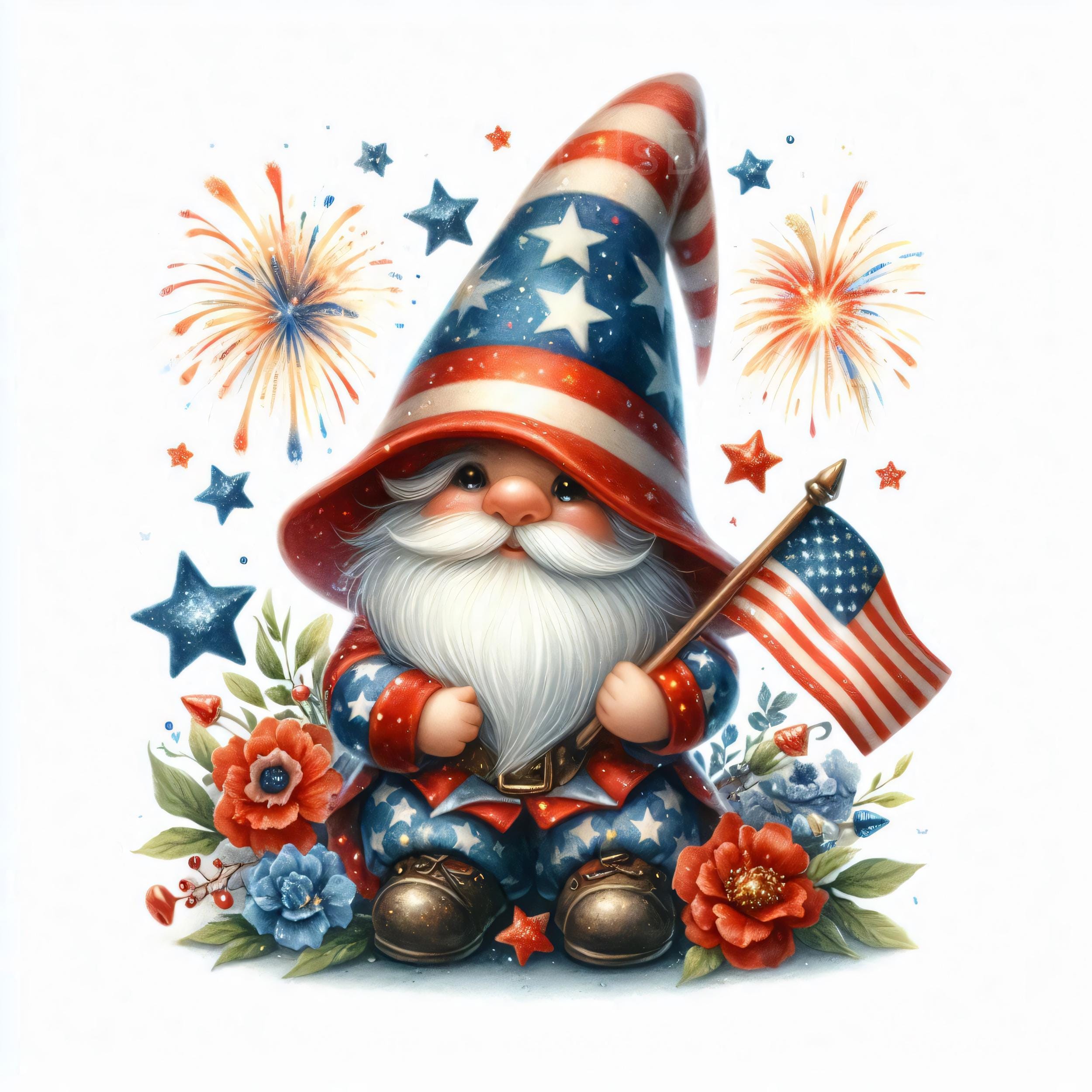 Patriotic Gnome Clipart, 4th of July Gnome Art, Independence Day ...