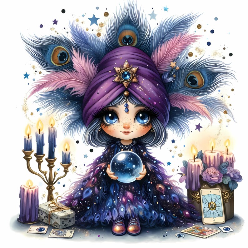 Fortune Teller Gnome Clipart, 12 JPEG Mystic Gnome Graphics, Magical ...