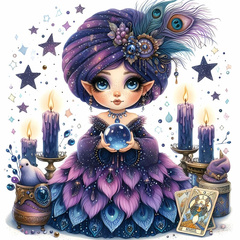 Fortune Teller Gnome Clipart, 12 JPEG Mystic Gnome Graphics, Magical ...