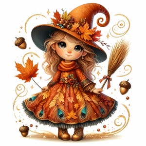 Autumn Witch Gnome Clipart: Halloween Fall Art (12 Jpegs) - Etsy