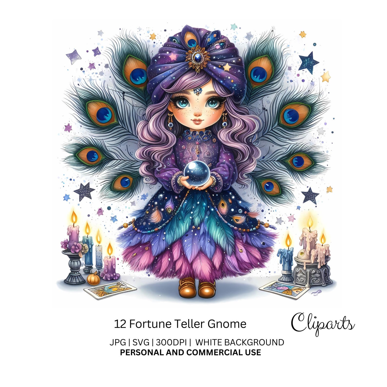 Fortune Teller Gnome Clipart, 12 JPEG Mystic Gnome Graphics, Magical ...
