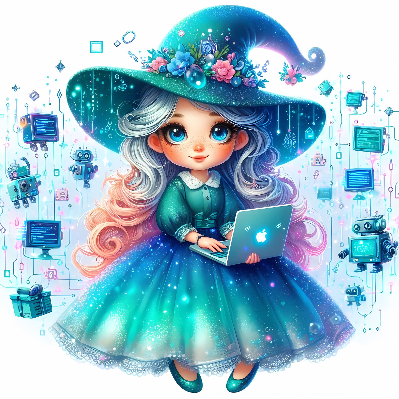 AI Developer Girl Gnome Clipart, 10 JPEG Tech Gnome Graphics ...