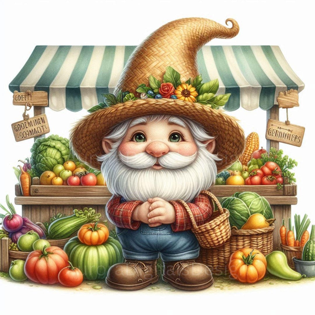 Farmer Market Gnomes Clipart - Set of 12 JPEG Whimsical Gnomes With ...