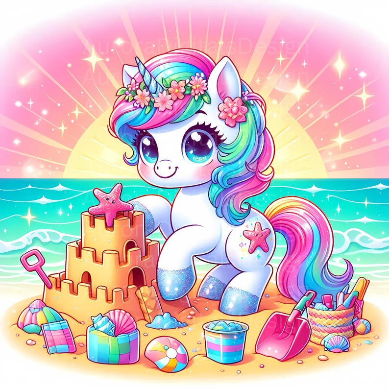 Magical Summer Unicorn Clipart | Tropical Fantasy, Florals & Fruits ...