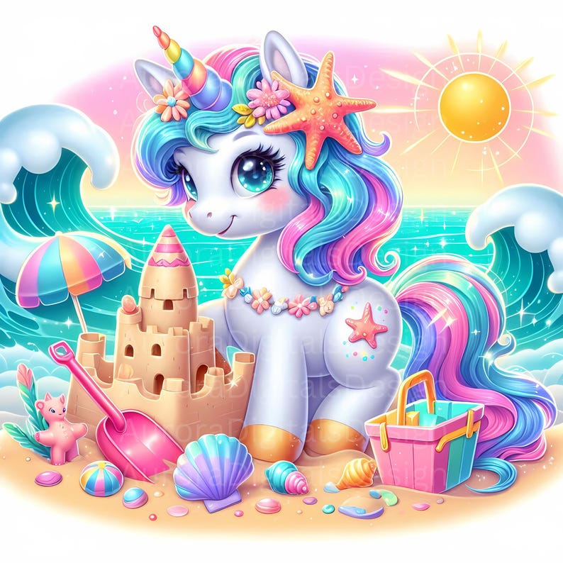 Magical Summer Unicorn Clipart | Tropical Fantasy, Florals & Fruits ...