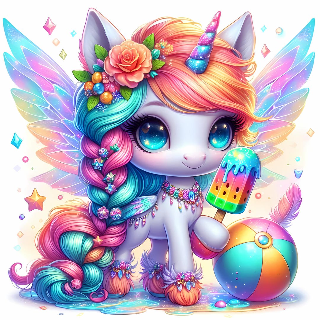 Watercolor Summer Beach Unicorn Clipart, 15 JPEG Vacation Unicorn ...