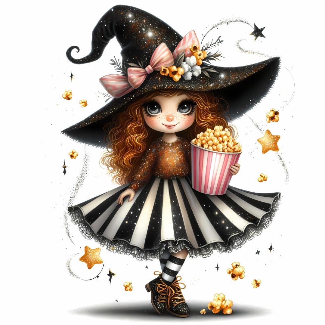 Popcorn Gnome Clipart: Movie Night Snack Art, High-res Jpegs (digital ...
