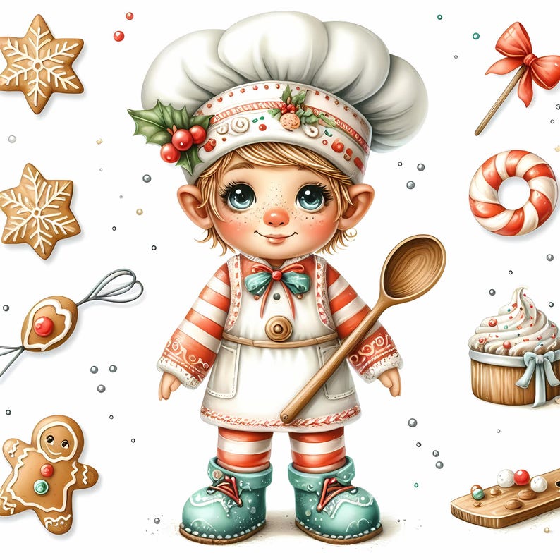 Cookie Baking Boy Gnome Clipart, 13 JPEG Christmas Gnome Graphics ...