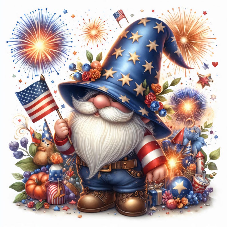 Patriotic Gnome Clipart, 4th of July Gnome Art, Independence Day ...