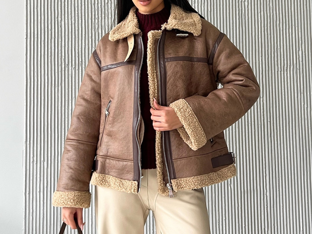 Brown Faux Sheepskin Coat Women's Warm Faux Fur Coat Short Overcoat ...
