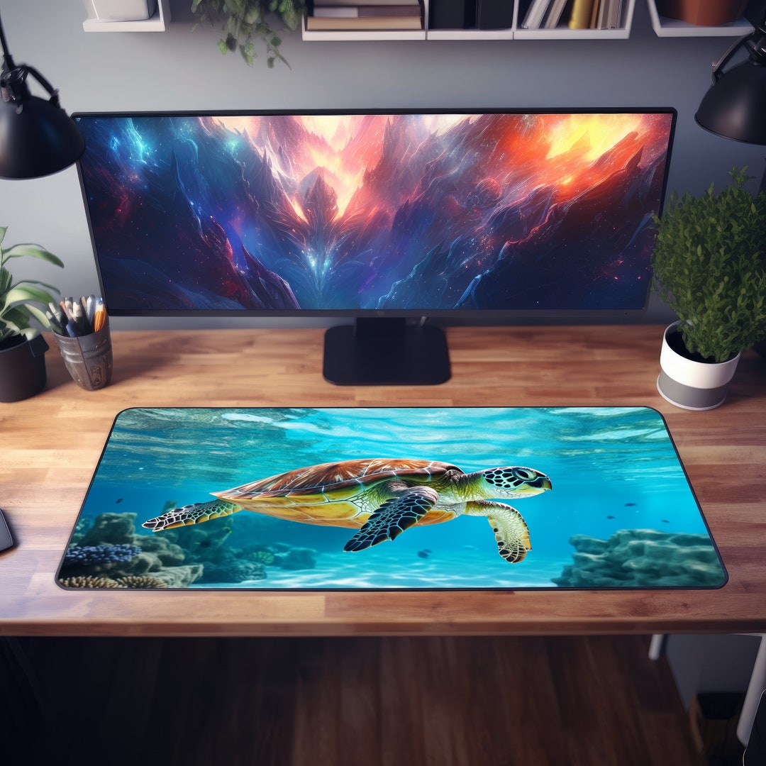 Sea Turtle Ocean Desk Mat, Extended Desk Pad With Stitched Edges ...