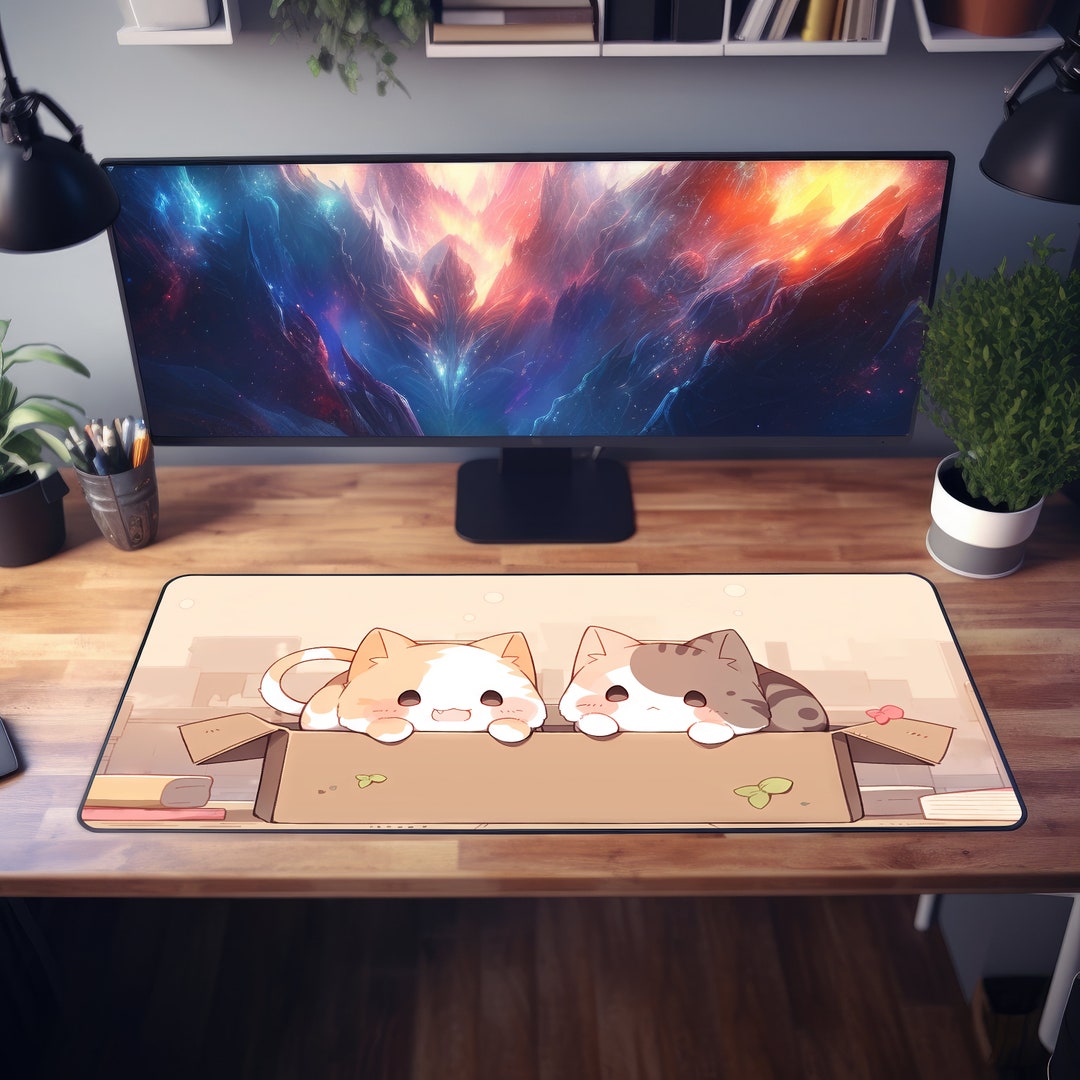 Kawaii Cat Desk Mat, Kawaii Mousepad, Cute Office Decor, Cat Game Table ...