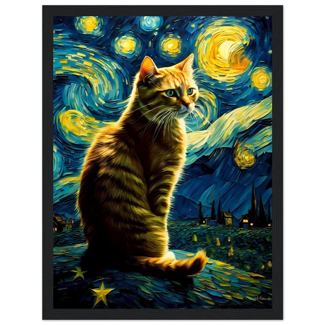 Starry Night Cat Poster - Orange Tabby - Etsy