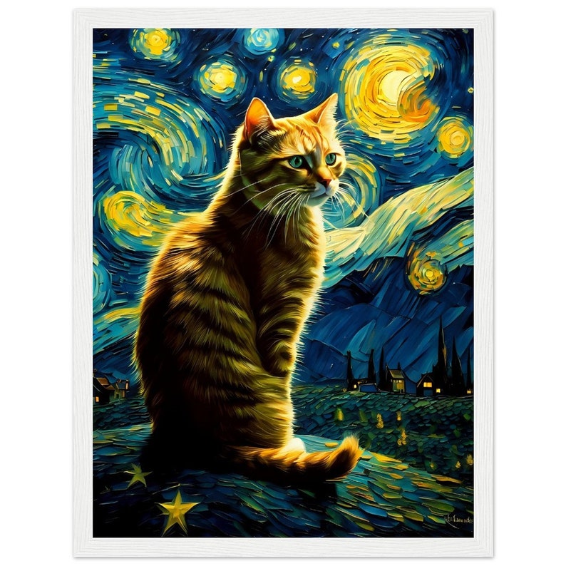 Starry Night Cat Poster Orange Tabby - Etsy