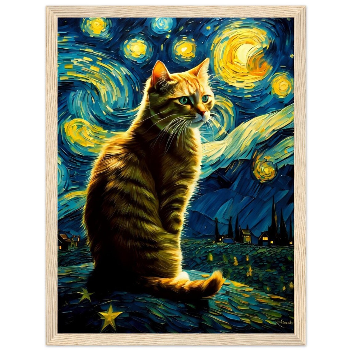 Starry Night Cat Poster Orange Tabby - Etsy