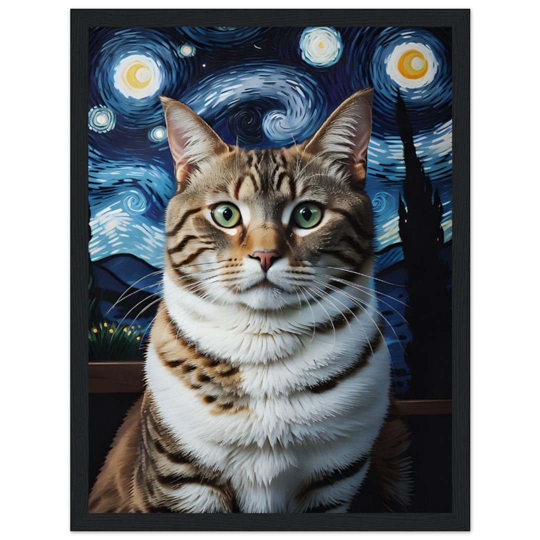 Starry Night Cat Poster Tabby - Etsy