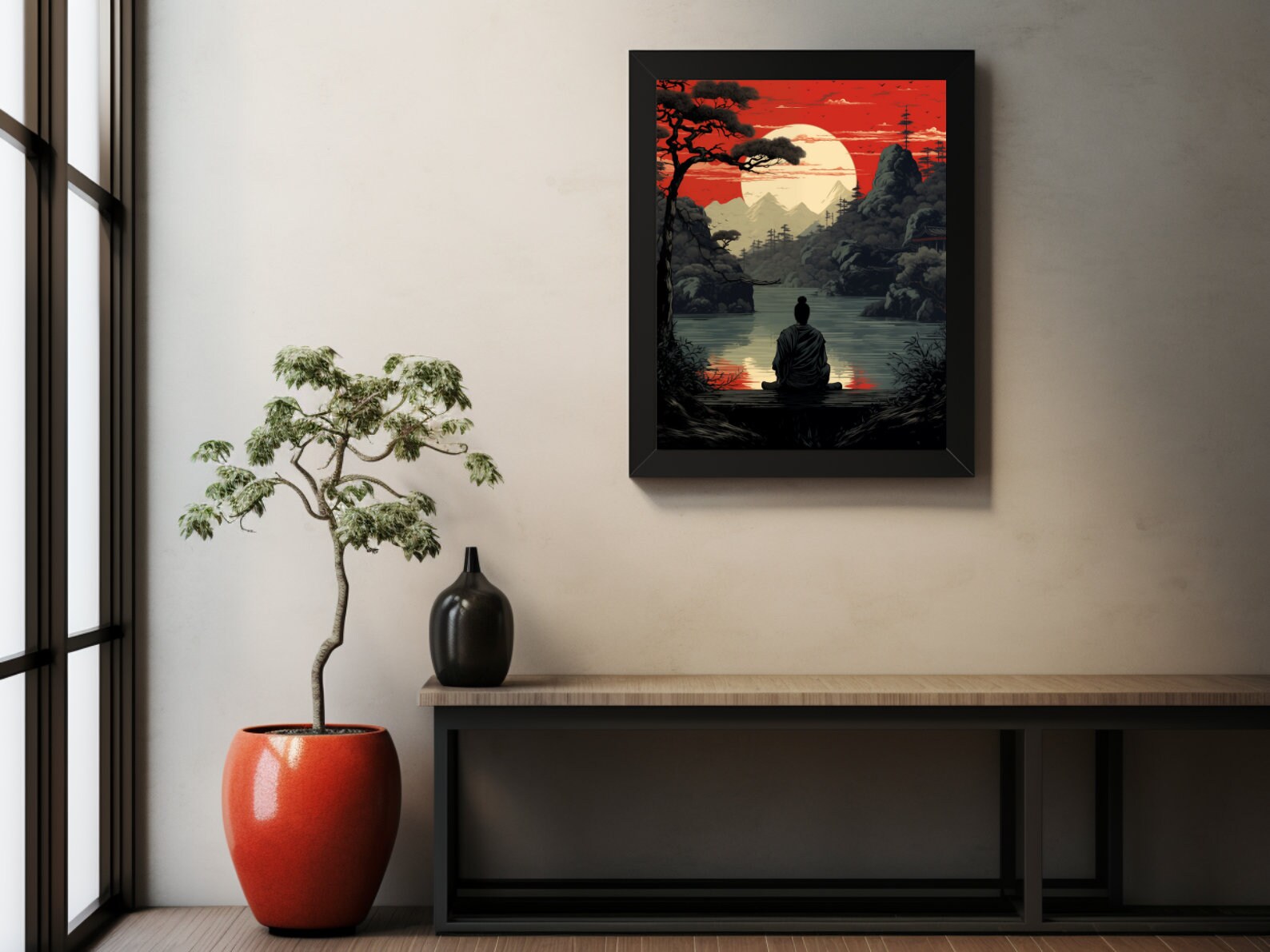 Ronin's Reflections Poster, Ronin Print, Japanese Wall Art, Red Ronin ...