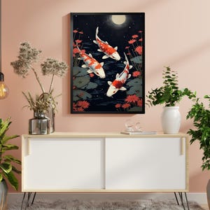 Koi Serenade Poster, Japanese Ukiyo-e Art, Koi Fish Wall Decor ...