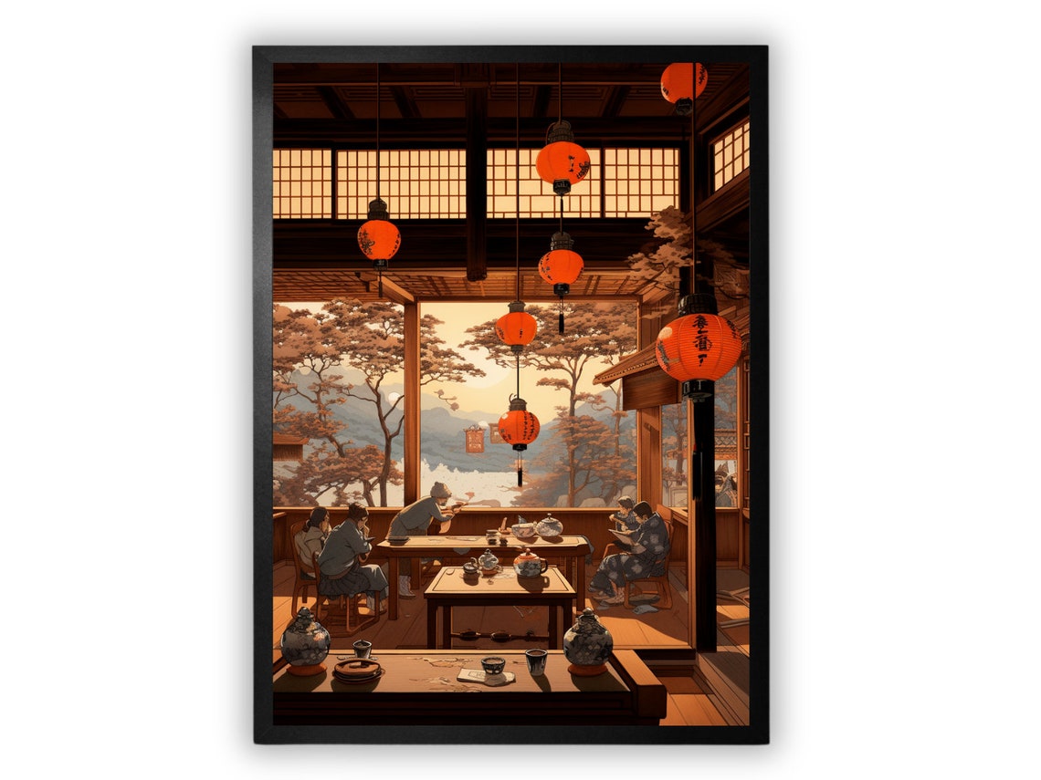 Tea Haven in Gion Poster, Ukiyo-e Café Art Print, Japanese Tea Shop Wall Decor, Traditional ...