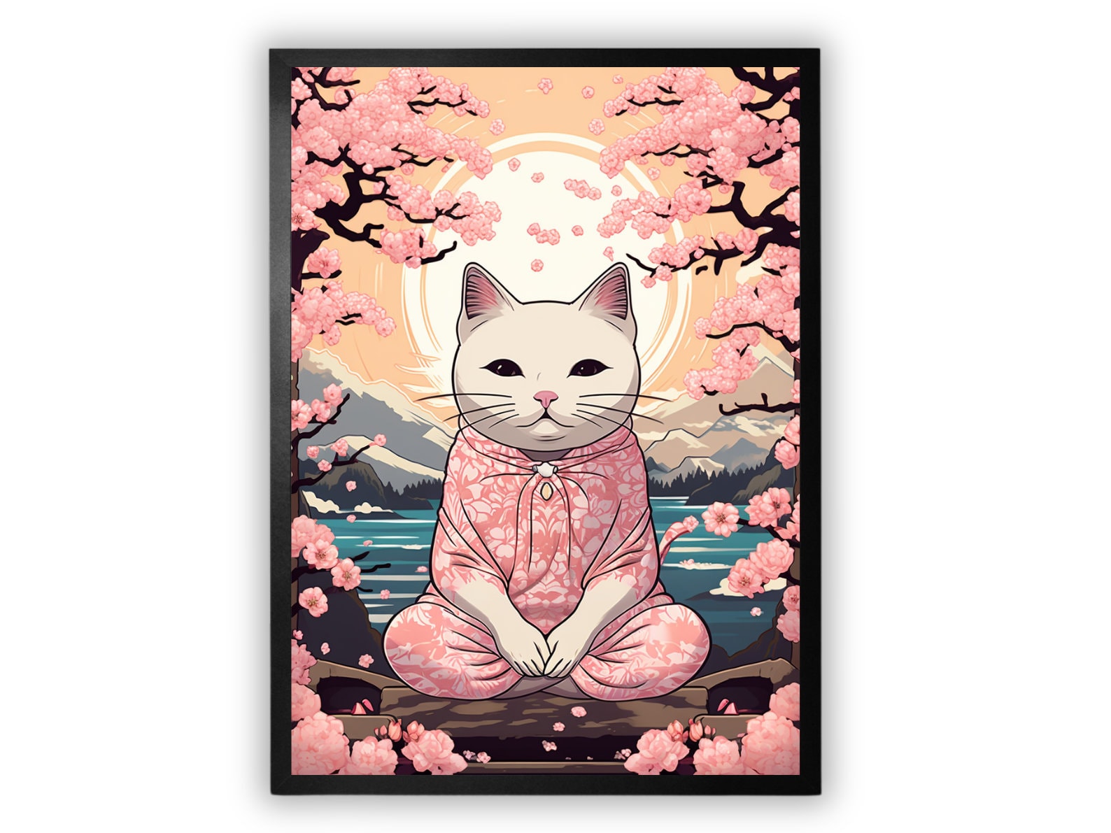 Sakura Wishes of Maneki Neko Poster, Ukiyo-e Art, Japanese Fortune Cat ...