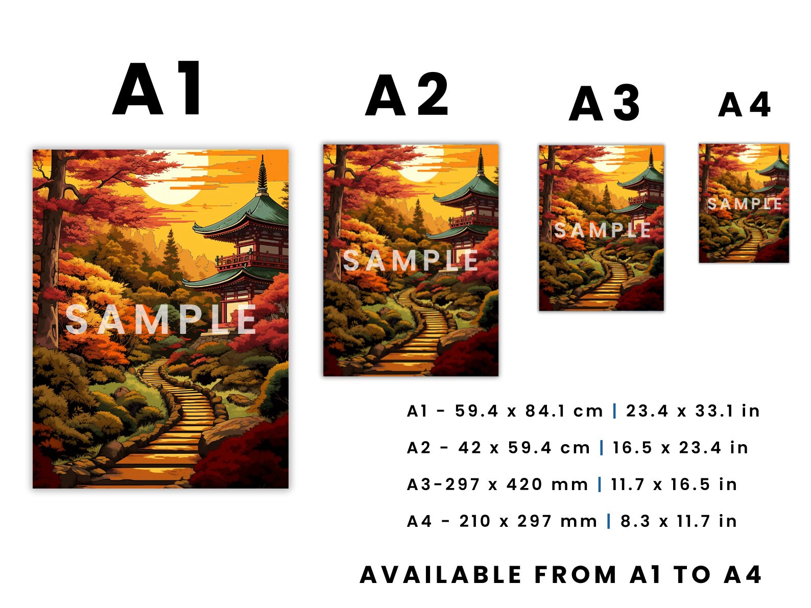 Maple Path Harmony Poster, Ukiyo-e Garden Print, Japanese Zen Wall ...
