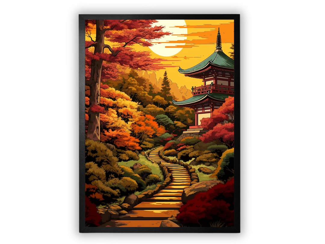 Maple Path Harmony Poster, Ukiyo-e Garden Print, Japanese Zen Wall ...