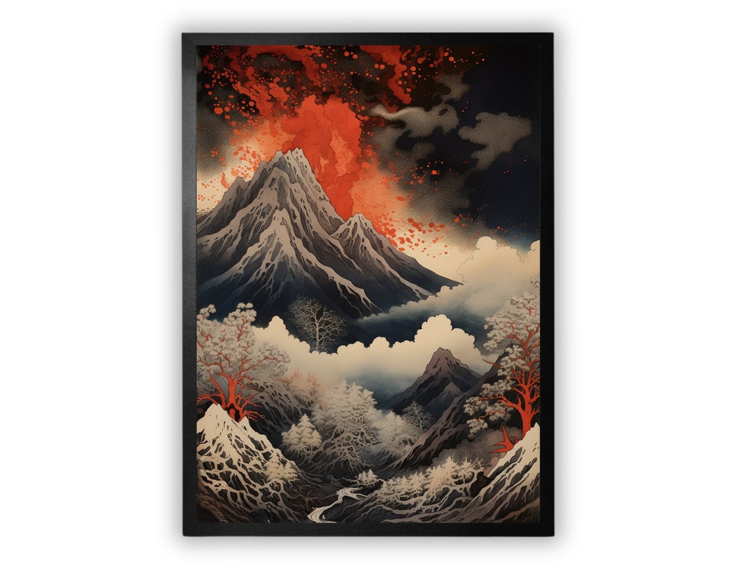 Frostfire Eruption Poster, Volcano Print, Japanese Art, Ukiyo-e Wall ...