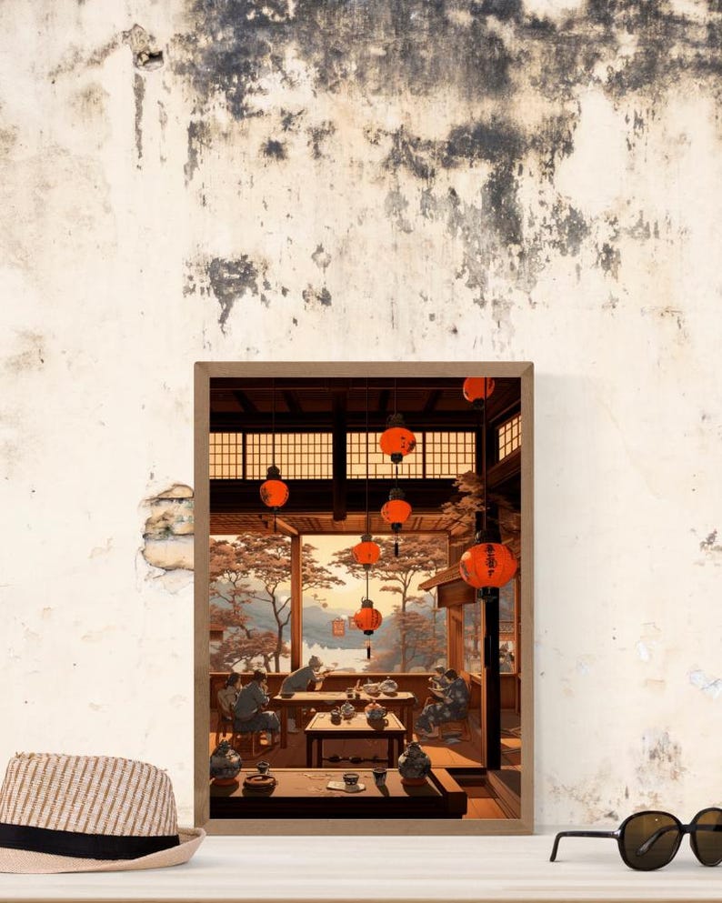 Tea Haven in Gion Poster, Ukiyo-e Café Art Print, Japanese Tea Shop ...